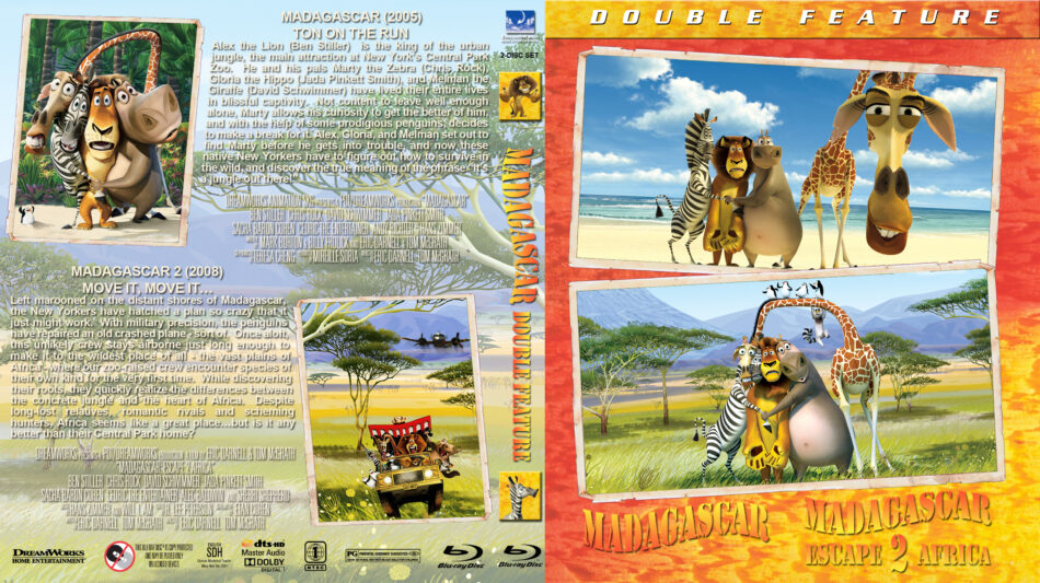 Madagascar Double Feature dvd cover (2005-2008) R1 Custom