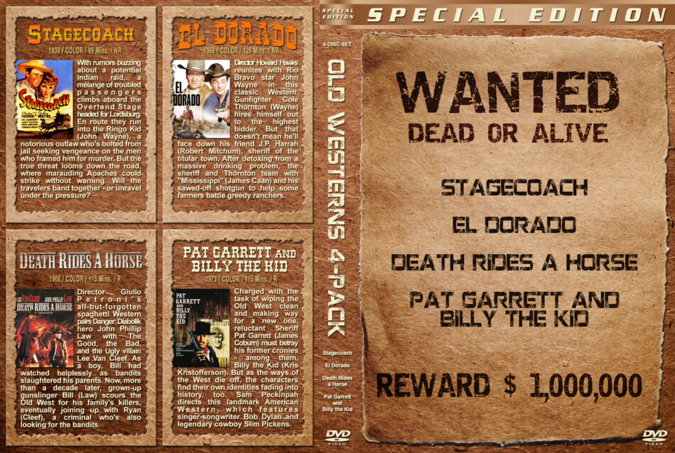 Old Westerns 4-Pack dvd cover (1939-1973) R1 Custom