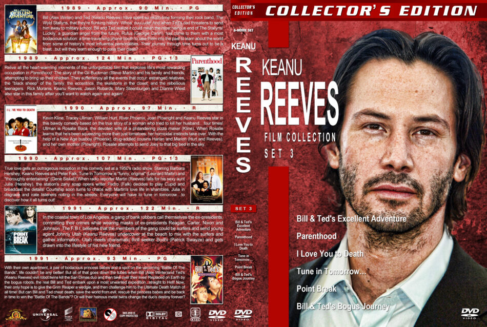 Keanu Reeves Film Collection - Set 3 dvd covers (1989-1991) R1 Custom
