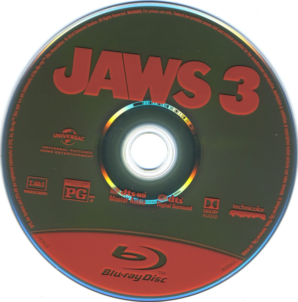 Jaws 3 blu-ray cover & label (1983) R1