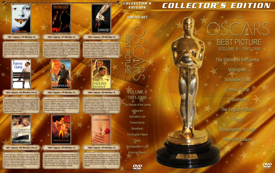 The Oscars: Best Picture - Volume 8 dvd cover (1991-1999) R1 Custom