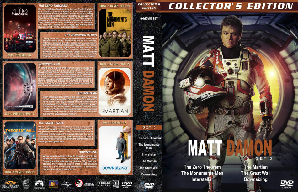 Matt Damon Collection - Set 5 (2013-2017) R1 Custom DVD Covers ...