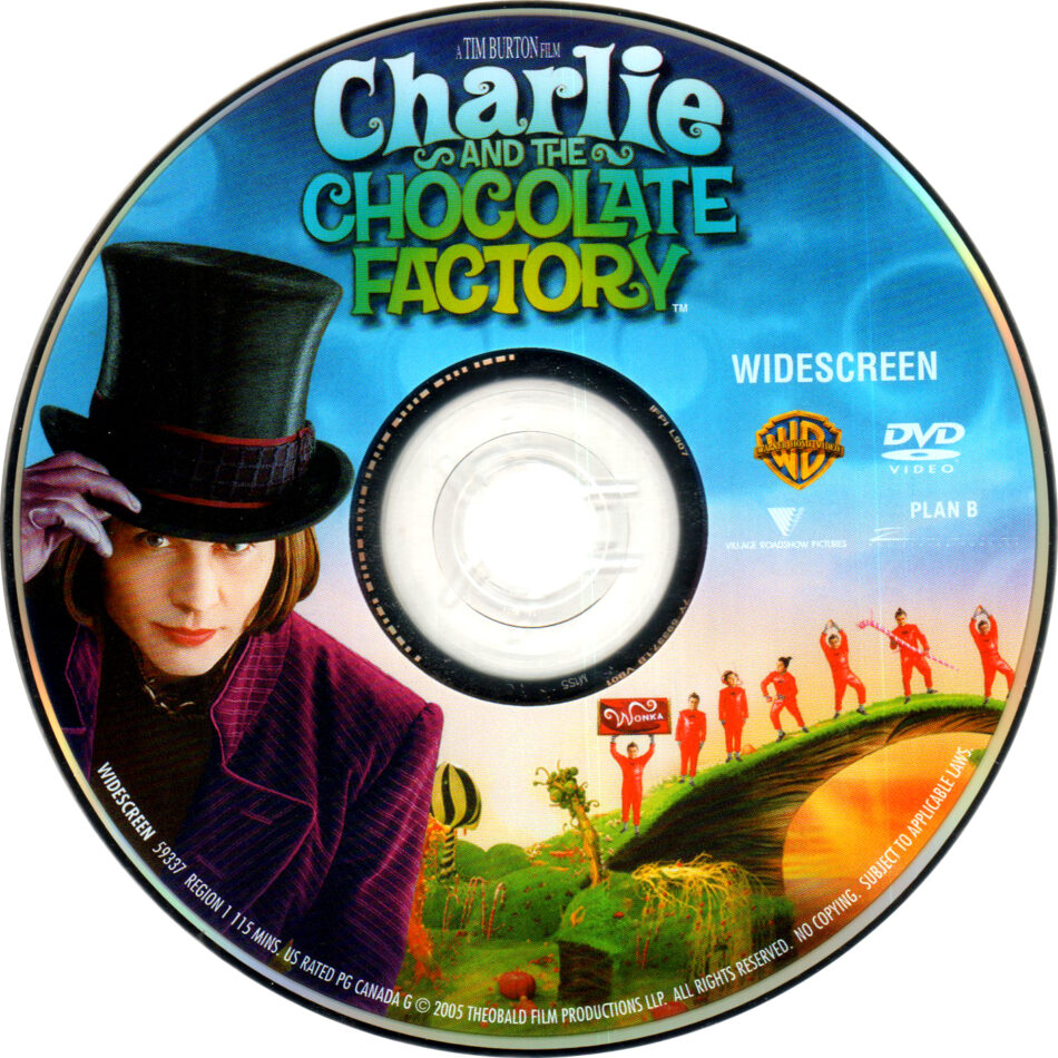 CHARLIE AND THE CHOCOLATE FACTORY (2005) R1 DVD COVER & LABEL ...