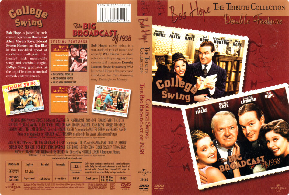 COLLEGE SWING / THE BIG BROADCAST OF 1938 R1 DVD COVER & LABEL ...