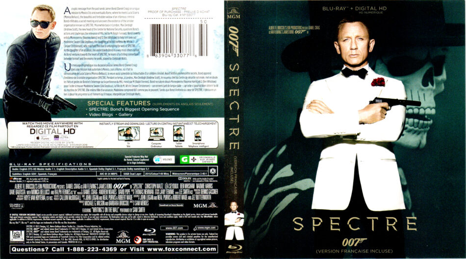 SPECTRE ENG/FRENCH (2015) R1 BLU-RAY COVER & LABEL - DVDcover.Com