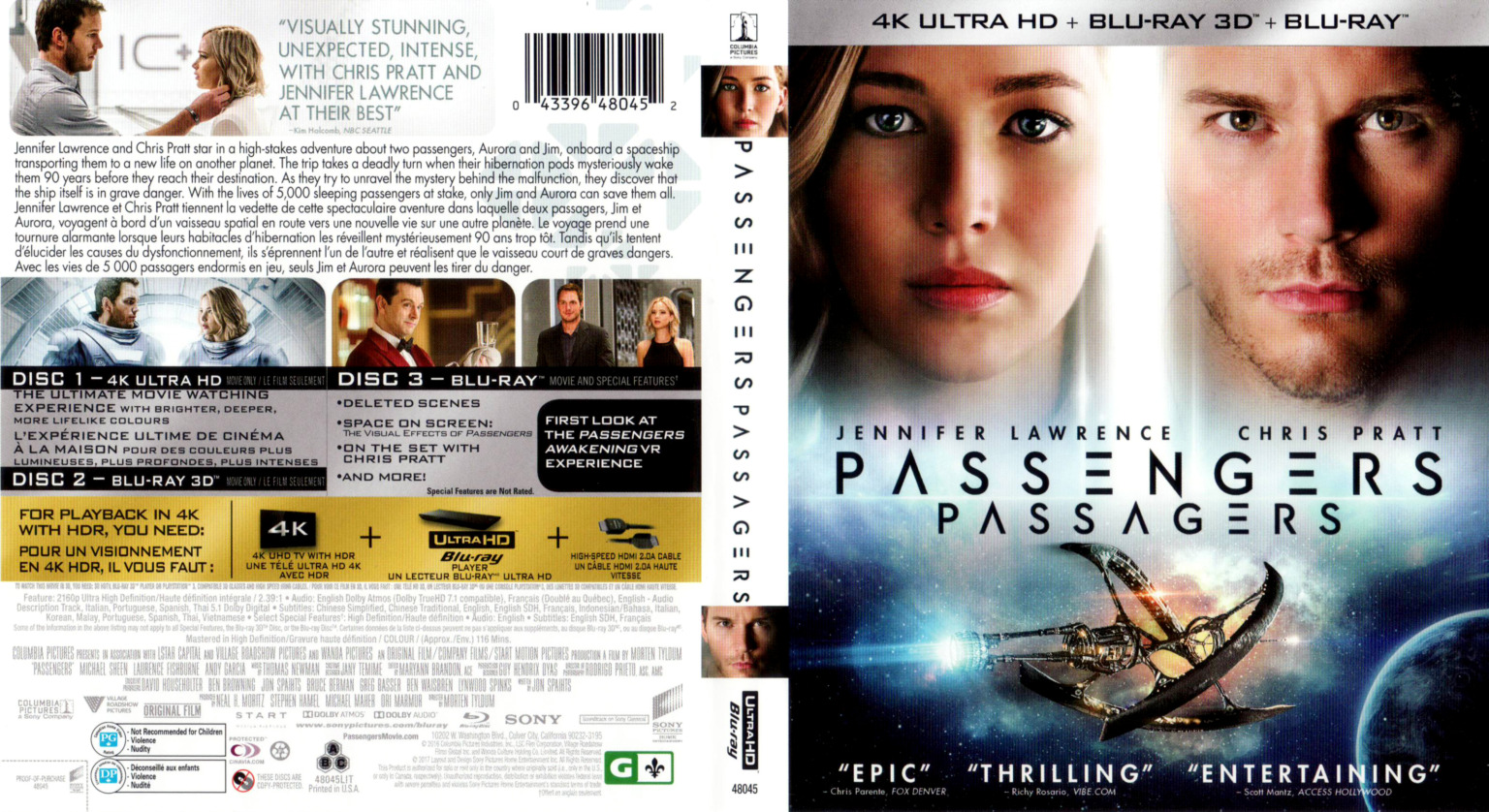 PASSENGERS (2016) 4K/3D BLU-RAY COVER & LABELS - DVDcover.Com