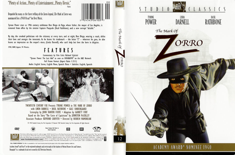 THE MARK OF ZORRO (1940) R1 DVD COVER & LABEL - DVDcover.Com