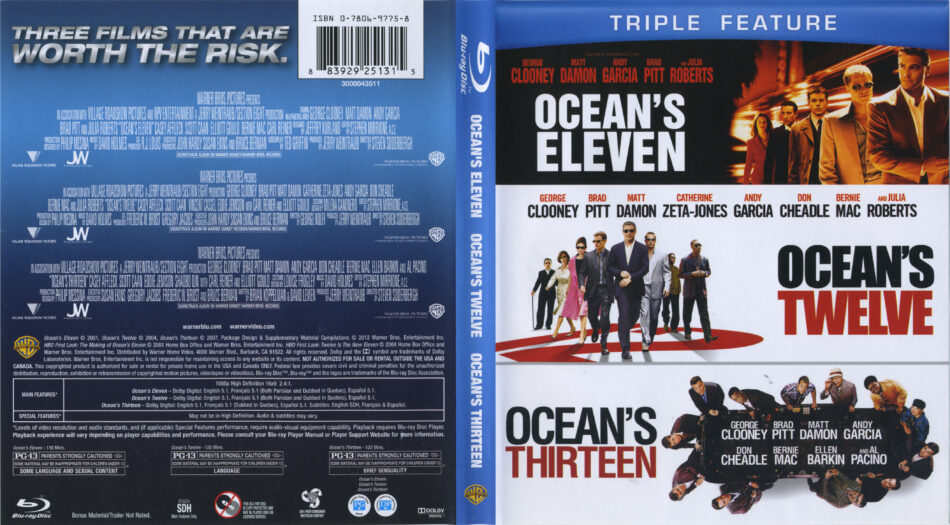 Ocean's 11, 12 & 13: Triple Feature Blu-Ray Cover & Labels - DVDcover.Com