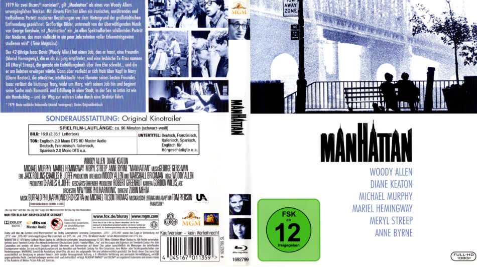 MANHATTAN (R0) (1979) DE BLU-RAY COVER & LABEL - DVDcover.Com