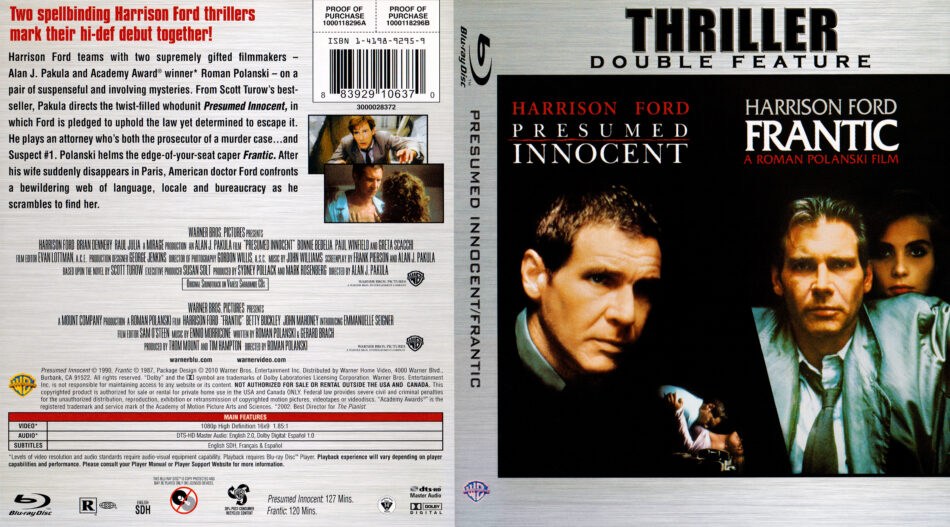 Presumed Innocent (1990) Frantic (1988) Blu-ray & DVD Cover - DVDcover.Com