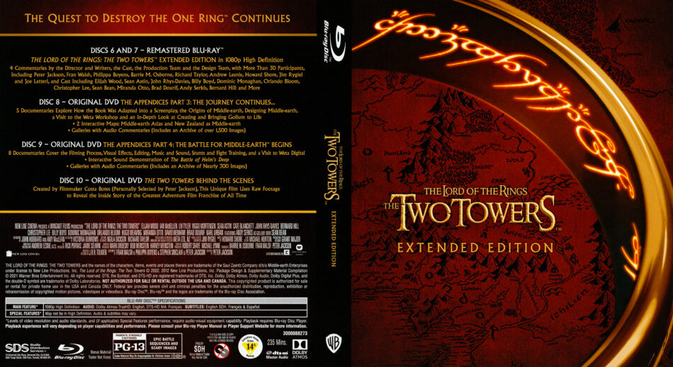 The Lord of the Rings - The Two Towers (Extended) Blu-Ray Cover ...