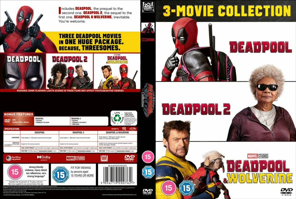 Deadpool Trilogy (2016-2024) R2 UK DVD Cover and Labels - DVDcover.Com