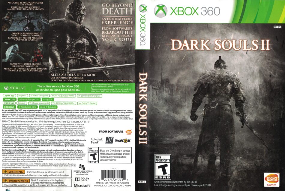 Dark Souls II (2014) XBOX 360 NTSC retail Cover - DVDcover.Com