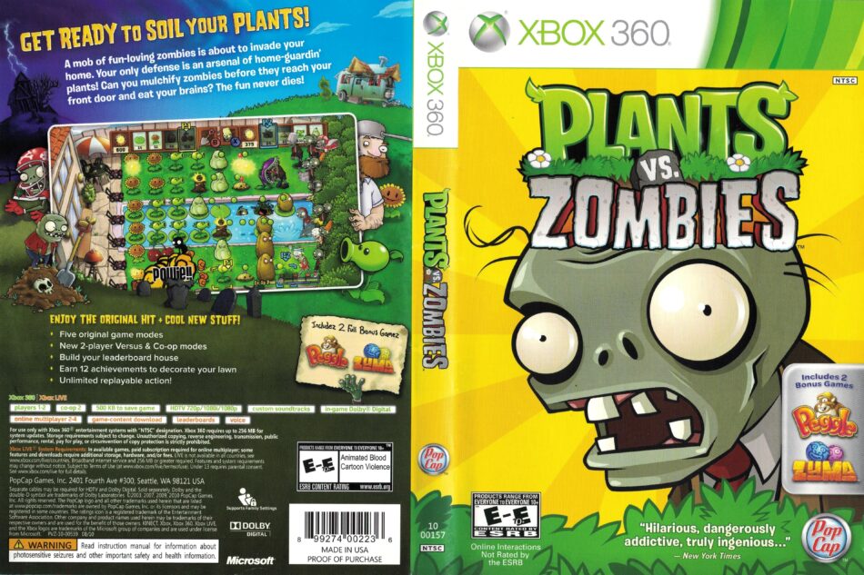 Plants vs. Zombies (2010) XBOX 360 NTSC retail cover - DVDcover.Com