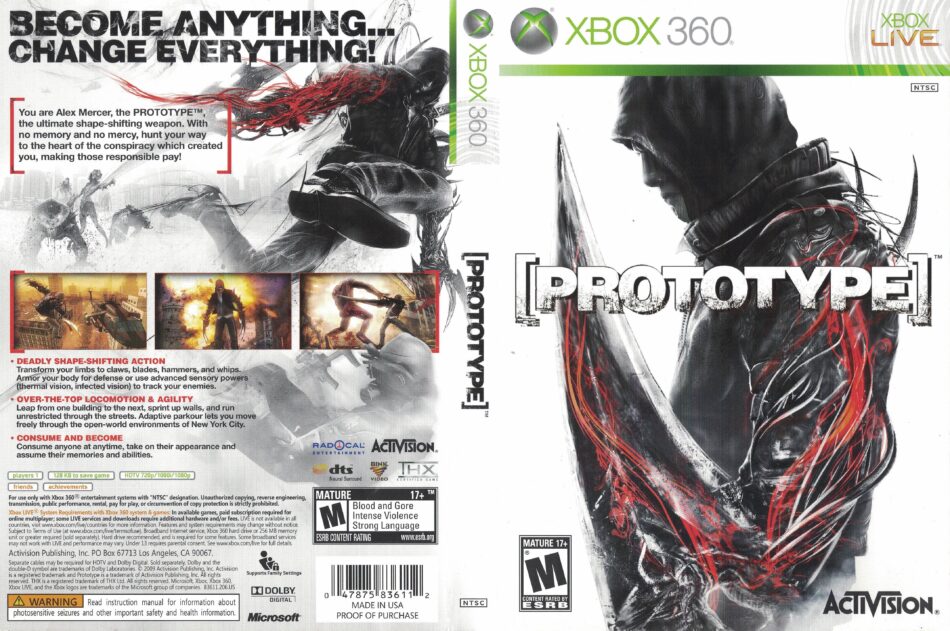 Prototype (2009) XBOX 360 NTSC retail cover - DVDcover.Com