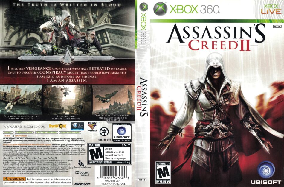 Assassin's Creed II (2009) XBOX 360 NTSC retail cover - DVDcover.Com