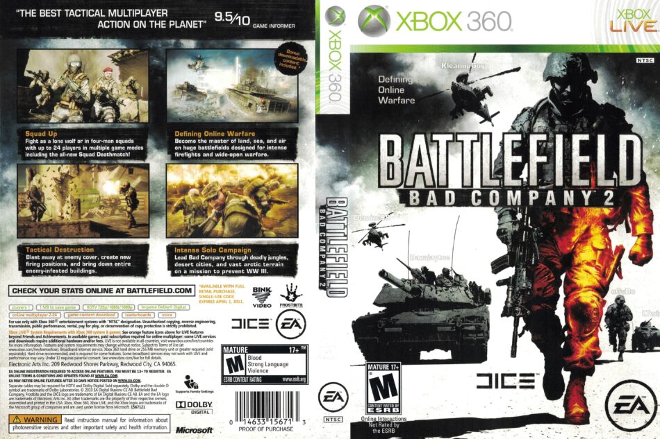 Battlefield: Bad Company 2 (2010) XBOX 360 NTSC retail cover - DVDcover.Com
