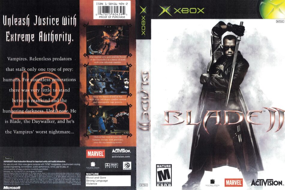 Blade II (2002) XBOX NTSC retail cover - DVDcover.Com