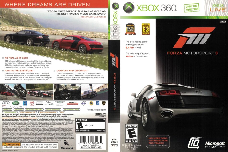 Forza Motorsport 3 (2009) XBOX 360 NTSC retail cover - DVDcover.Com
