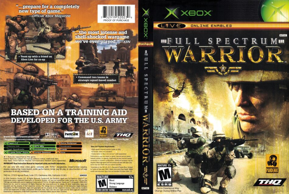 Full Spectrum Warrior (2004) XBOX NTSC retail cover - DVDcover.Com