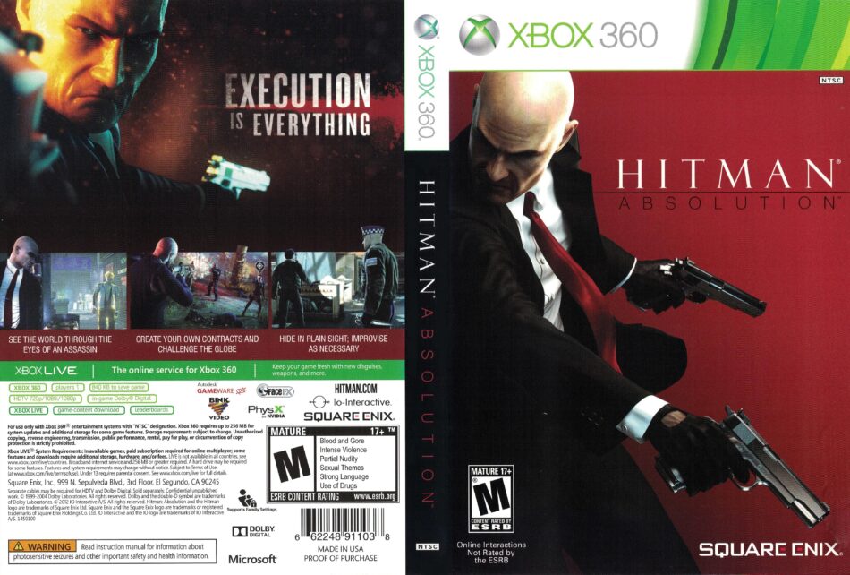Hitman: Absolution (2012) XBOX 360 NTSC retail cover - DVDcover.Com