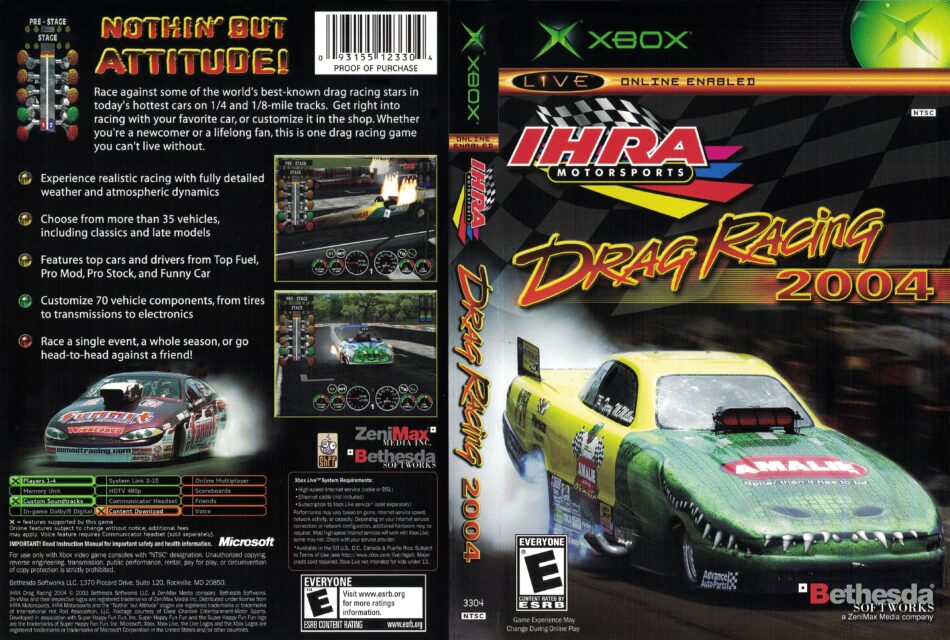 IHRA Professional Drag Racing 2004 XBOX NTSC retail cover - DVDcover.Com