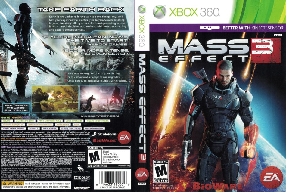 Mass Effect 3 (2012) XBOX 360 NTSC retail cover - DVDcover.Com
