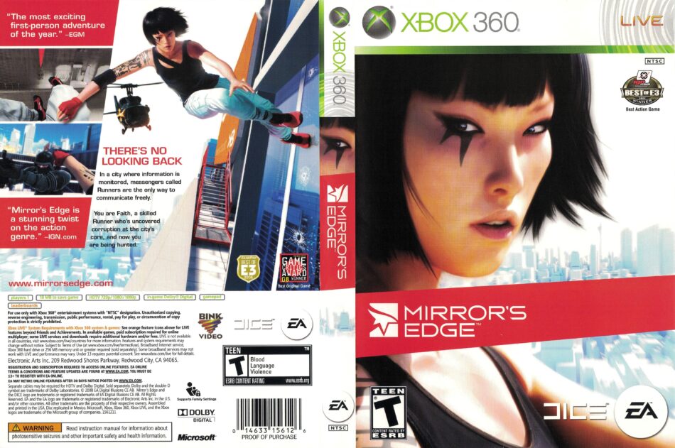 Mirror's Edge (2008) XBOX 360 NTSC retail cover - DVDcover.Com