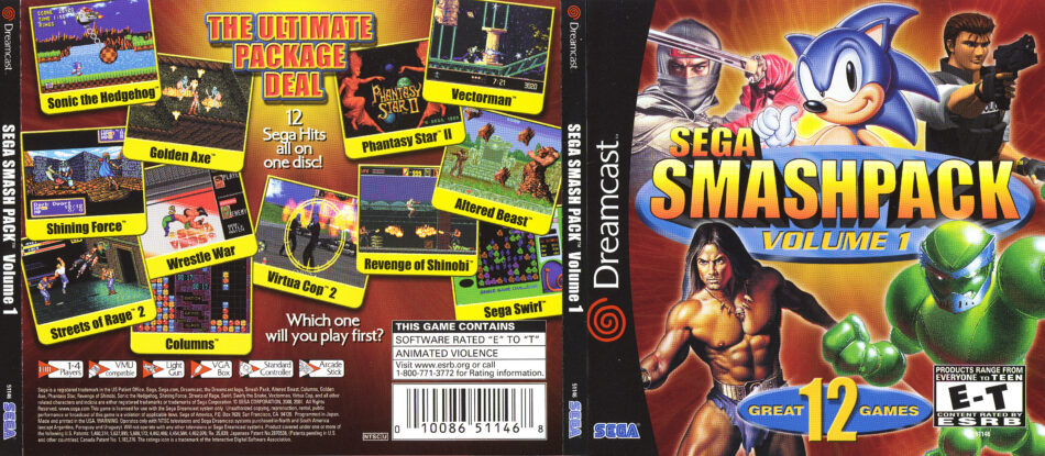 Sega Smash Pack Vol. 1 (Dreamcast) Cover - DVDcover.Com