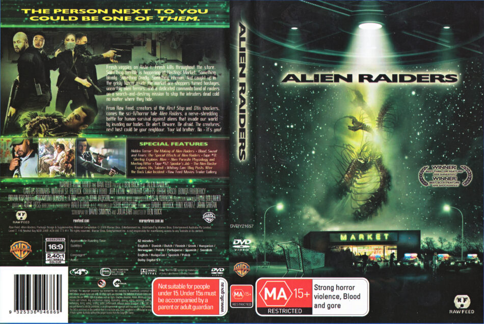 Alien Raiders (2008) R4 - Movie DVD - CD Label, DVD Cover, Front Cover