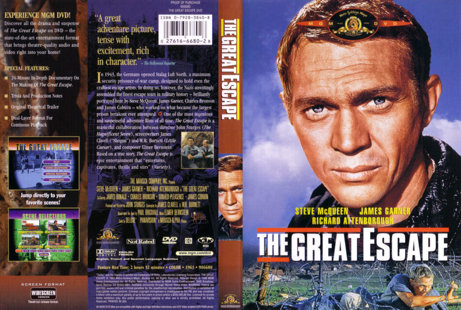 The Great Escape (1963) R1 - Movie DVD - CD Label, DVD Cover, Front Cover