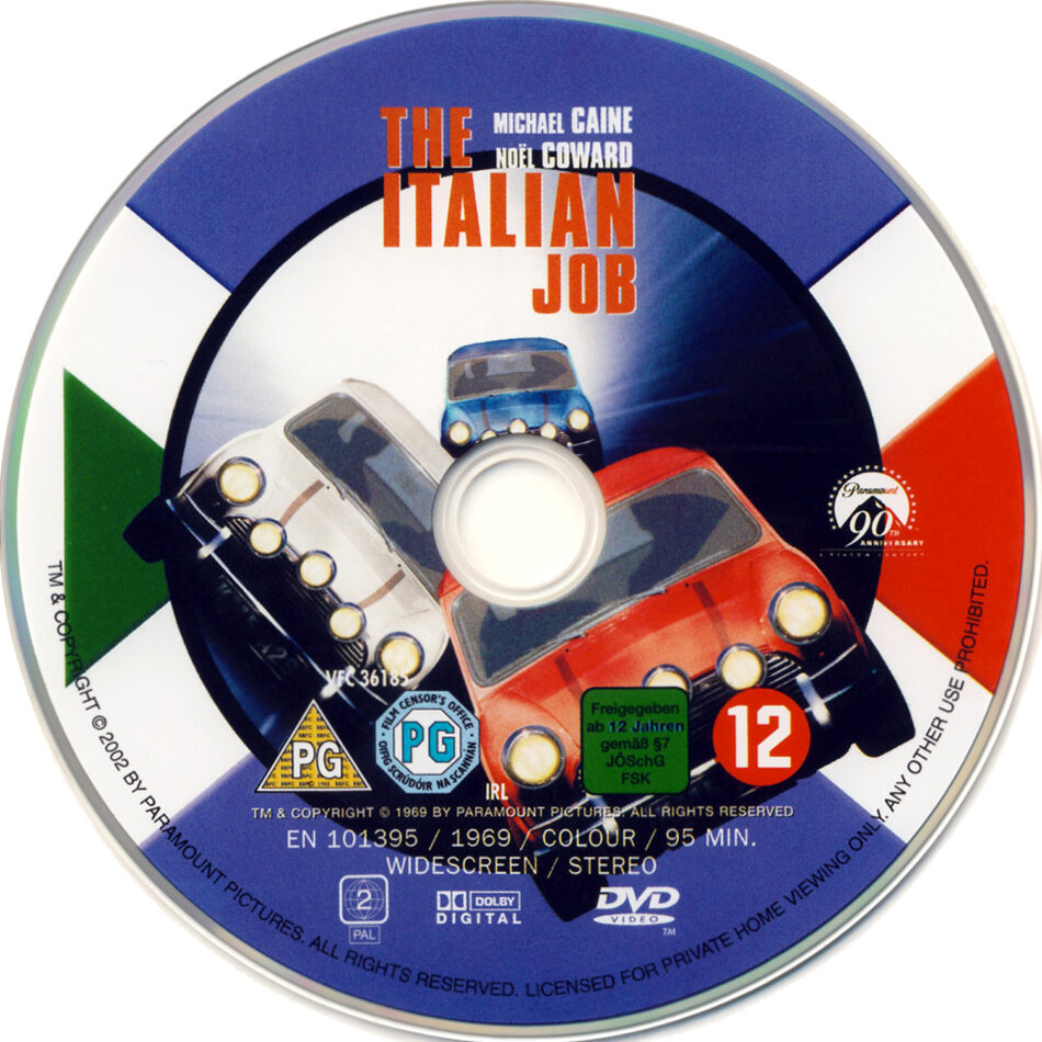 The Italian Job (1969) WS R2 - Movie DVD - CD Label, DVD Cover, Front Cover