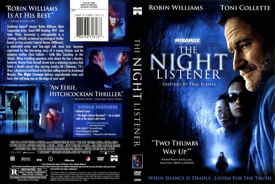 The Night Listener (2006) WS R1 - Movie DVD - CD Label, DVD Cover ...